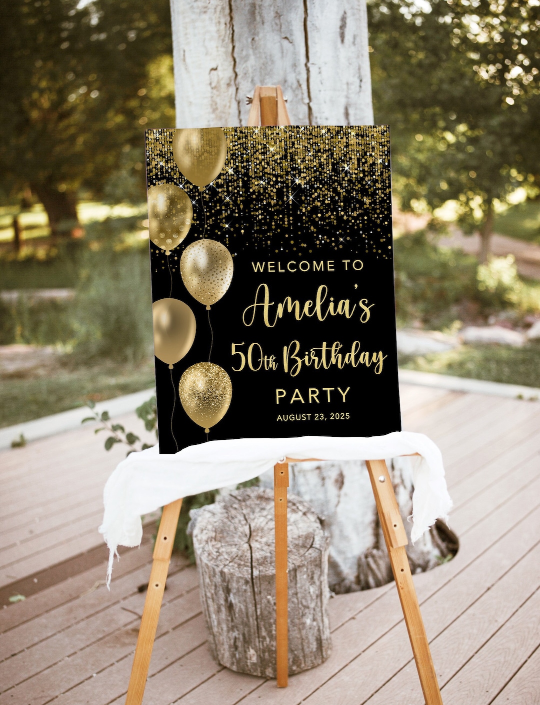 50th Birthday Welcome Sign, Black and Gold Birthday Welcome Sign ...