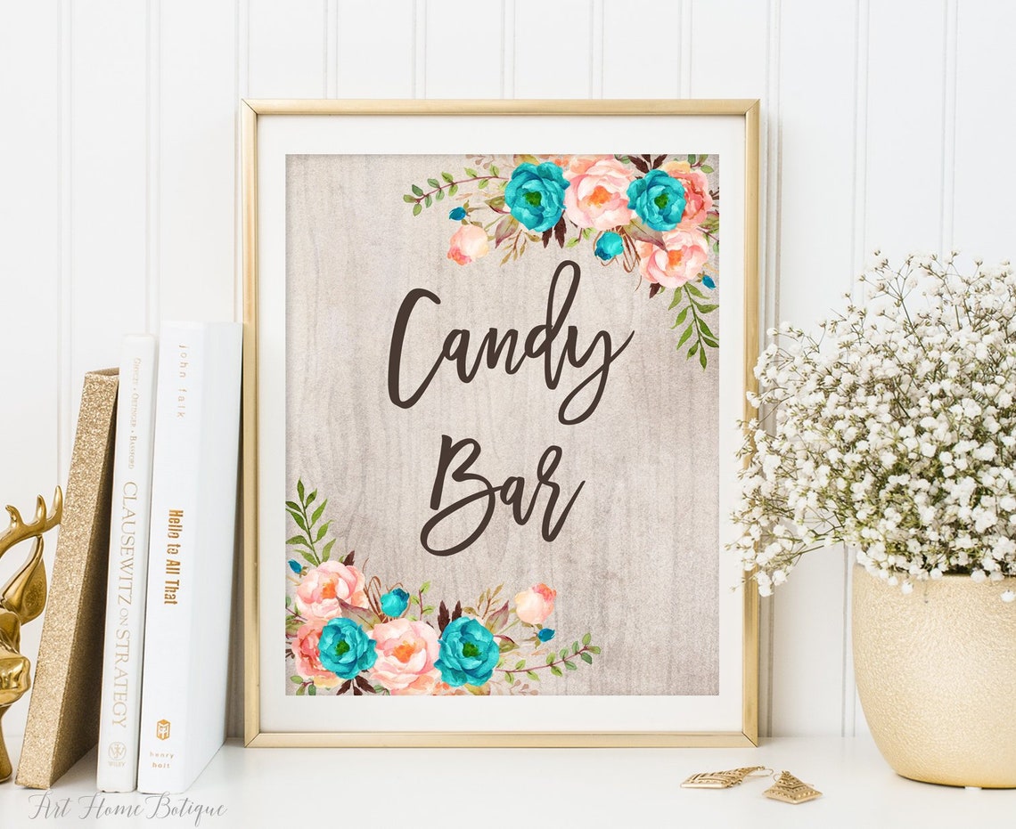 Rustic Candy Bar Sign, Wedding Bar Sign, Floral Printable Sign, Coral ...