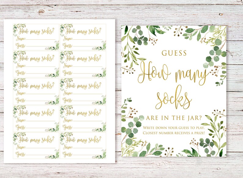 Guess How Many Socks Game Greenery Baby Shower Socks Game - Etsy