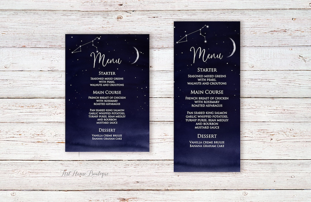 Navy Menu Card, Starry Night Wedding Menu, Birthday Menu Printable ...