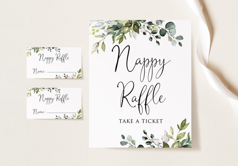 Greenery Baby Shower Nappy Raffle, Nappy Raffle Tickets, Botanical Baby ...