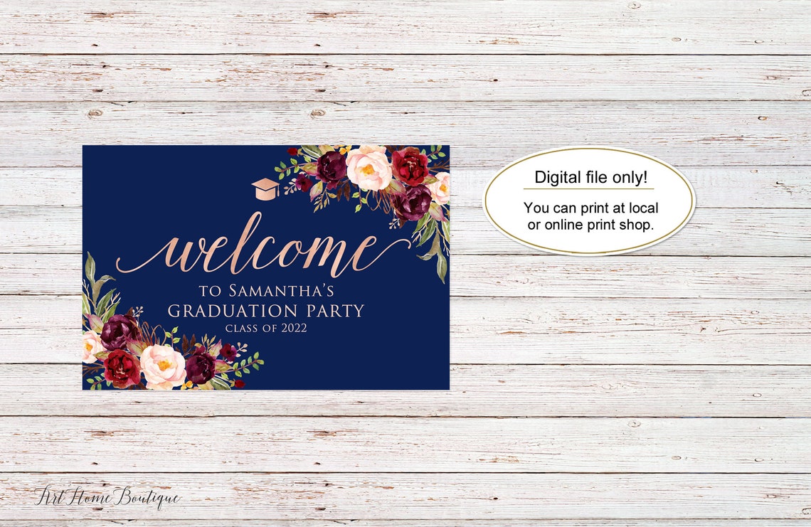Navy Graduation Party Welcome Sign Burgundy Graduation - Etsy