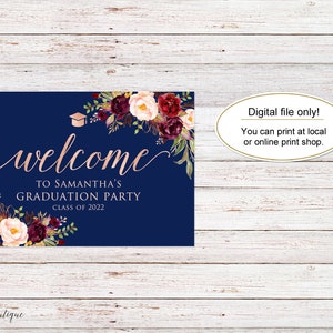 Navy Graduation Party Welcome Sign, Burgundy Graduation Welcome Sign ...