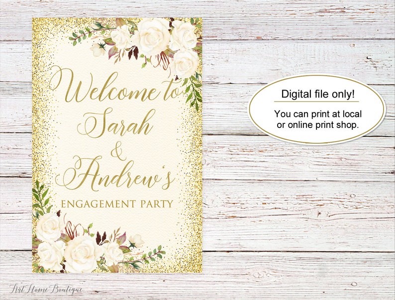 Engagement Party Sign Ivory Gold Welcome Engagement Sign | Etsy