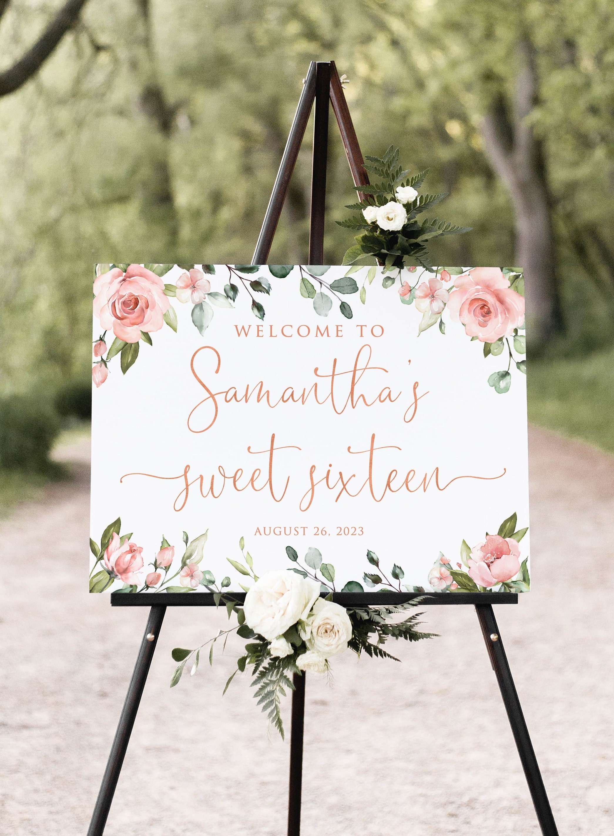 Sweet 16 Welcome Sign Greenery Blush Welcome Sign Rose Gold - Etsy