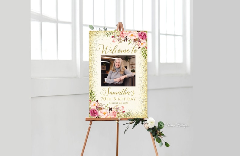 Photo Birthday Welcome Sign Blush Gold Welcome Birthday Sign - Etsy