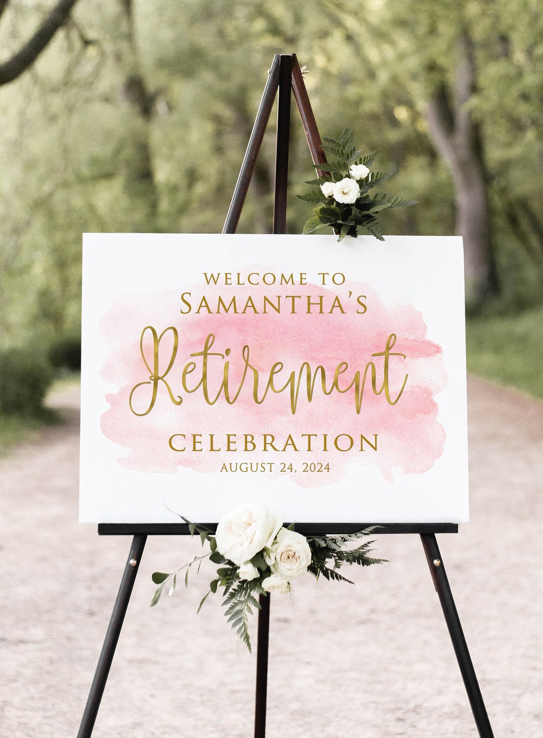 Pink and Gold Retirement Celebration Sign Watercolor - Etsy