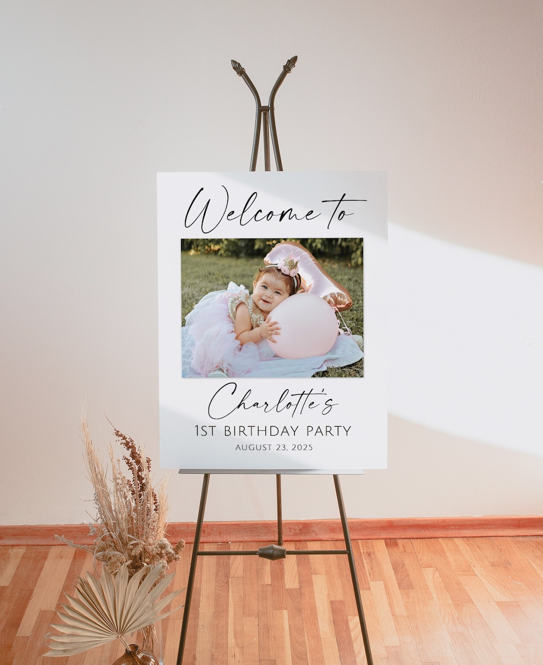 1st Birthday Welcome Sign, Modern Welcome Sign, Photo Birthday Welcome ...