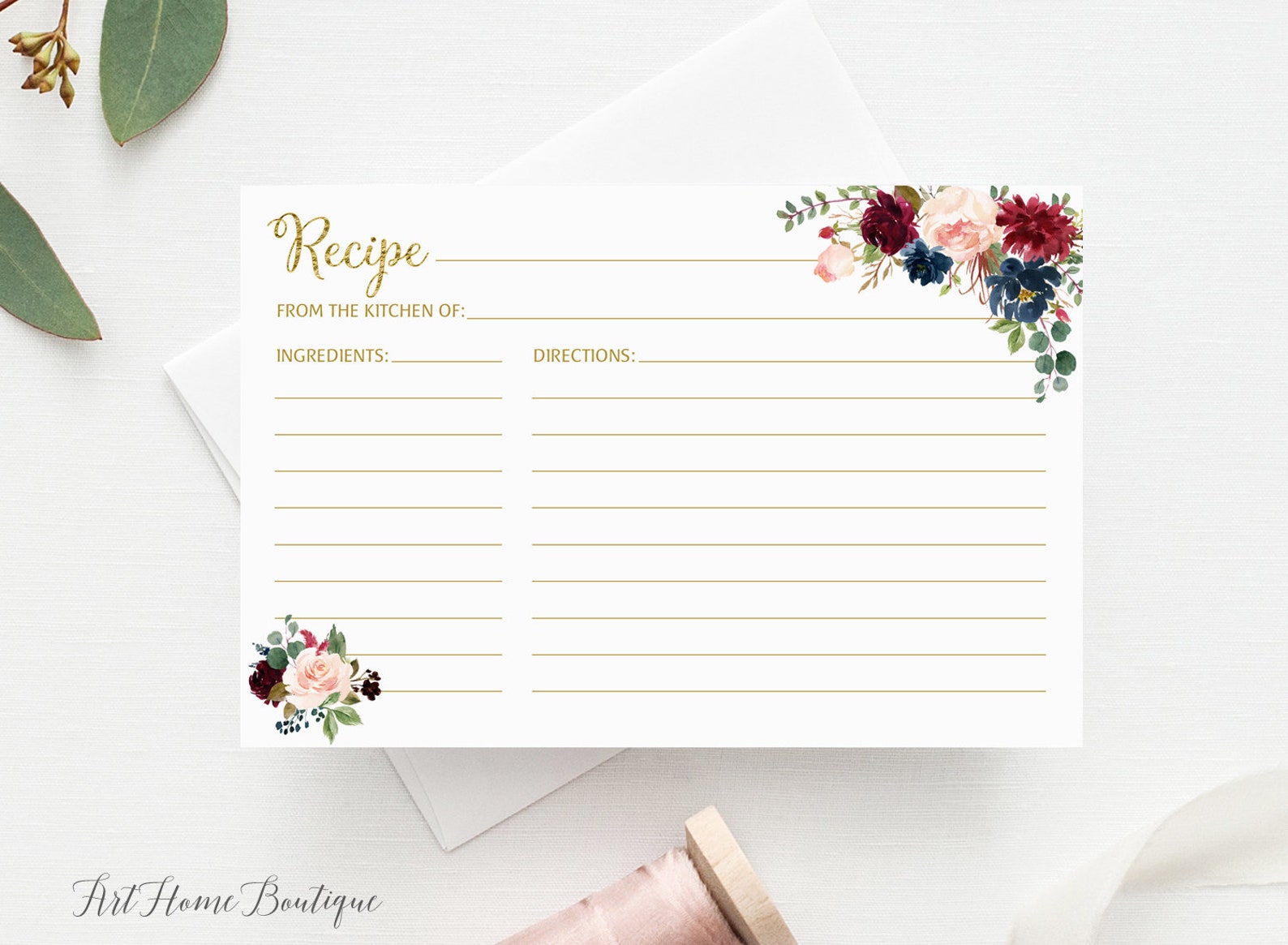 Recipe Card Recipe Card Printable Floral Bridal Shower | Etsy