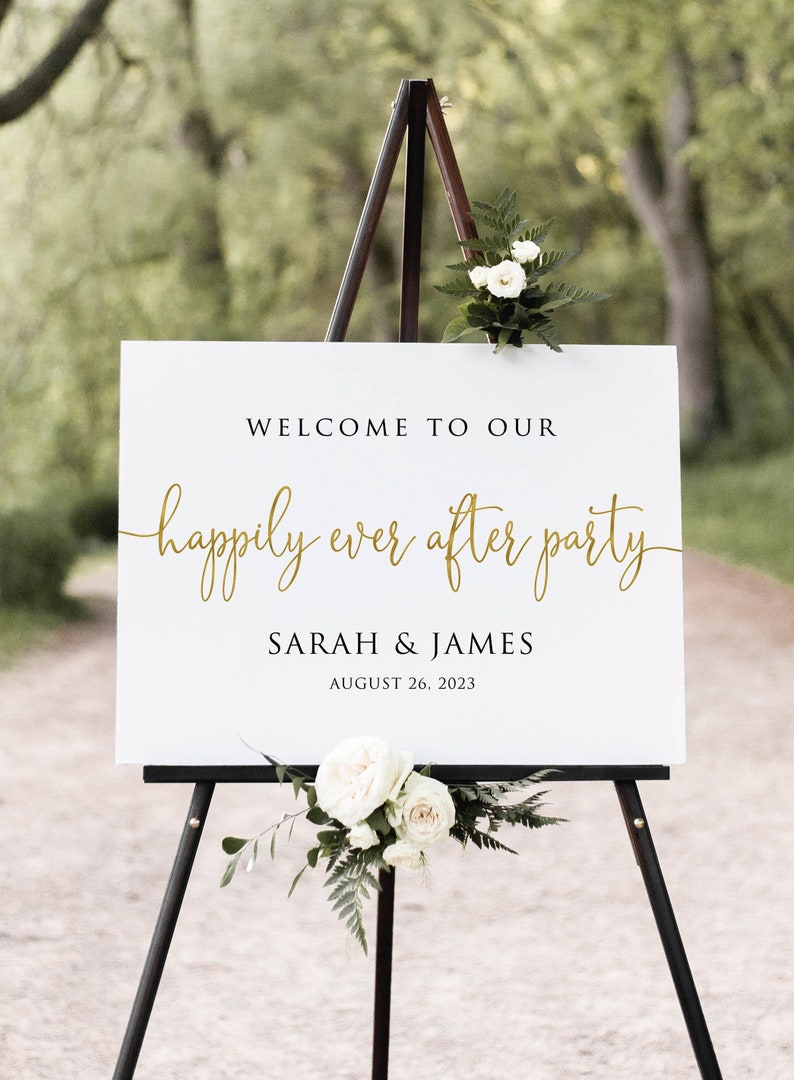 Welcome to Our Happily Ever After Party Sign Gold Wedding - Etsy