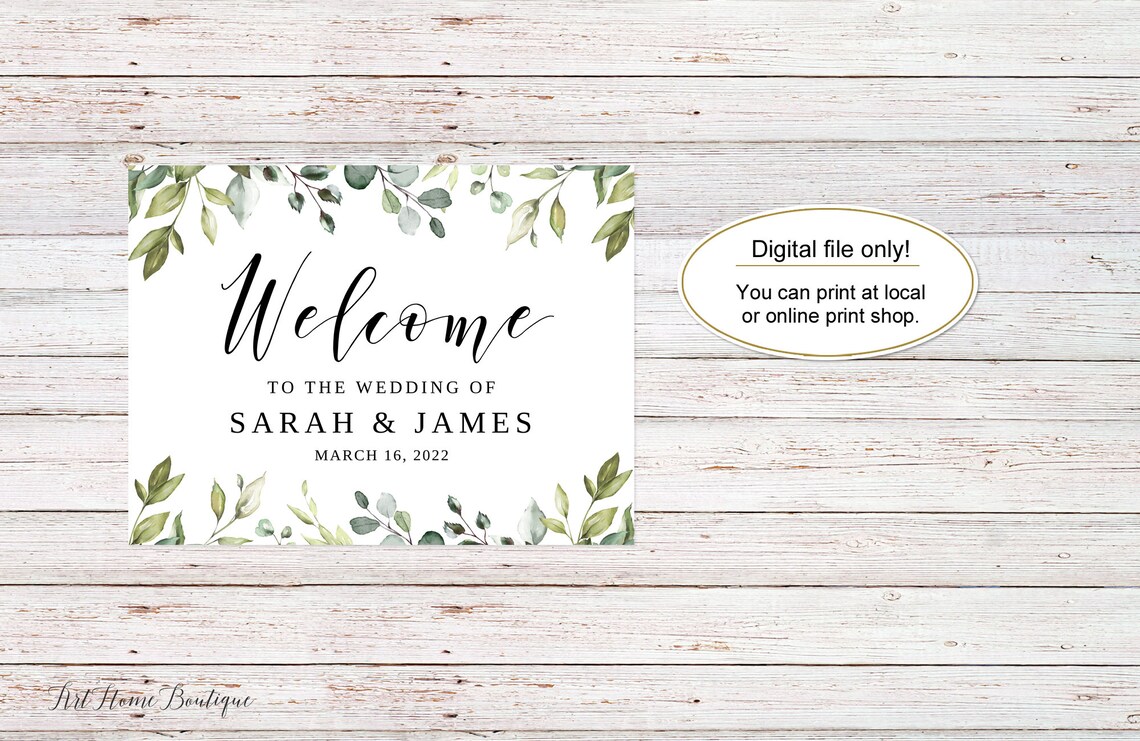 Botanical Wedding Welcome Sign Greenery Wedding Welcome Sign - Etsy
