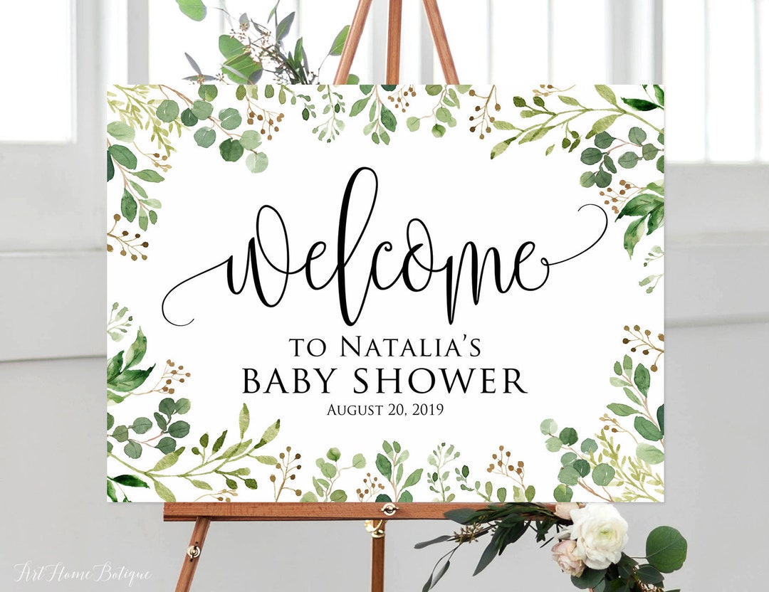 Greenery Baby Shower Welcome Sign, Calligraphy Welcome to Baby Shower ...