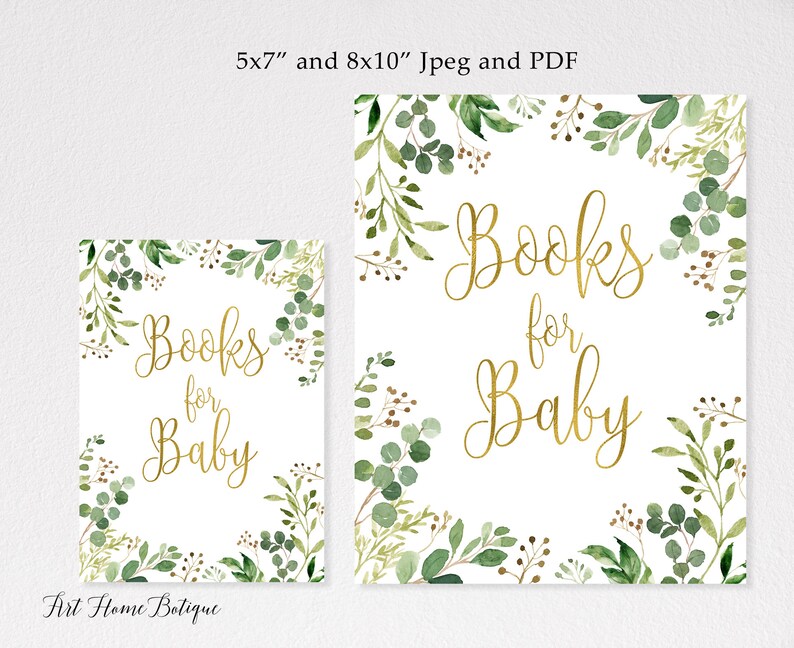 Books for Baby Sign, Bring a Book Instead of a Card, Greenery Bring a ...