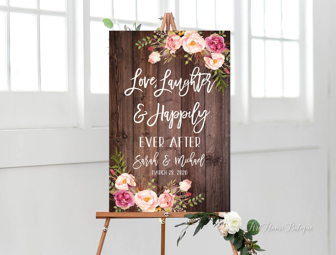 Love, Laughter & Happily Ever After Sign, Wedding Welcome Sign, Rustic ...