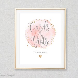 Pink and Gray Cards and Gifts Sign, Watercolor Gift Table Sign, Baby ...