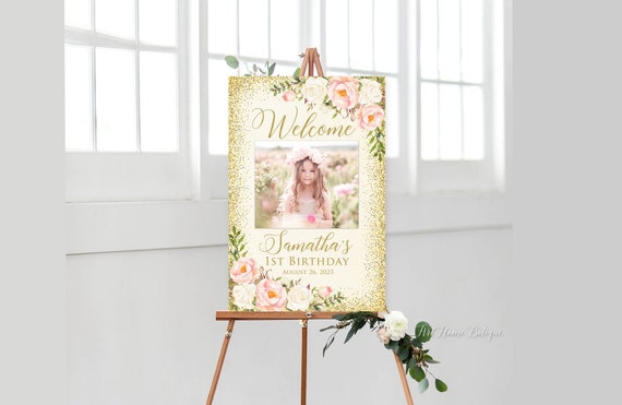 1st Birthday Welcome Sign Photo Birthday Welcome Sign Blush - Etsy