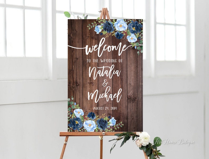Blue Wedding Welcome Sign Rustic Welcome Wedding Sign - Etsy