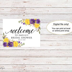 Yellow Purple Bridal Shower Welcome Sign, Yellow Purple Welcome Sign ...
