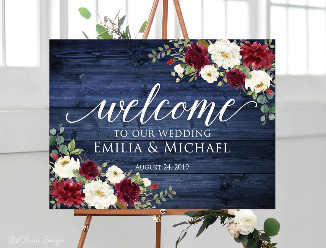 Rustic Welcome Wedding Sign, Welcome to Our Wedding Sign, Burgundy and ...