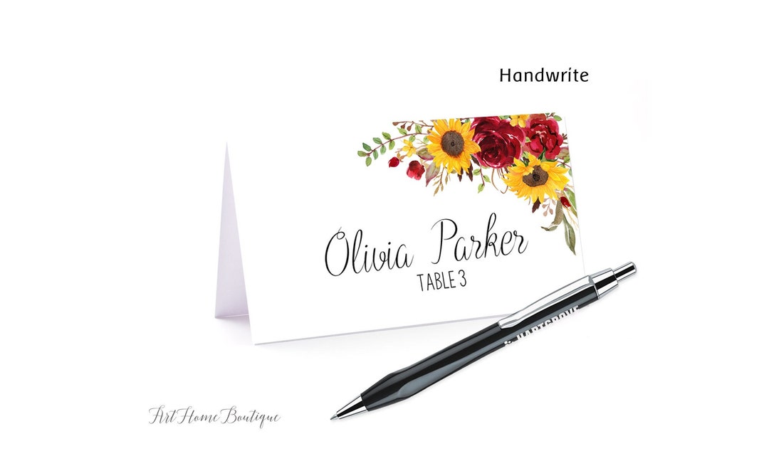 Sunflower Place Cards, Yellow Place Cards, Food Tents, Name Card ...