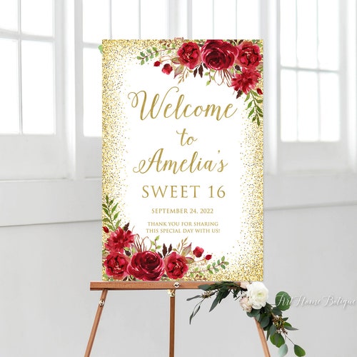 Printable 16th Sweet Sixteen Birthday Party Welcome Sign - Etsy