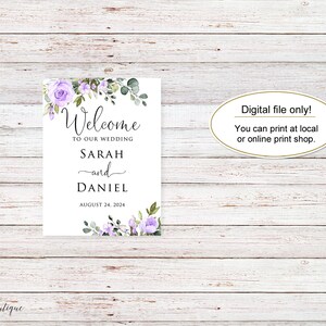 Purple Welcome Sign, Purple Wedding Welcome Sign, Floral Wedding ...