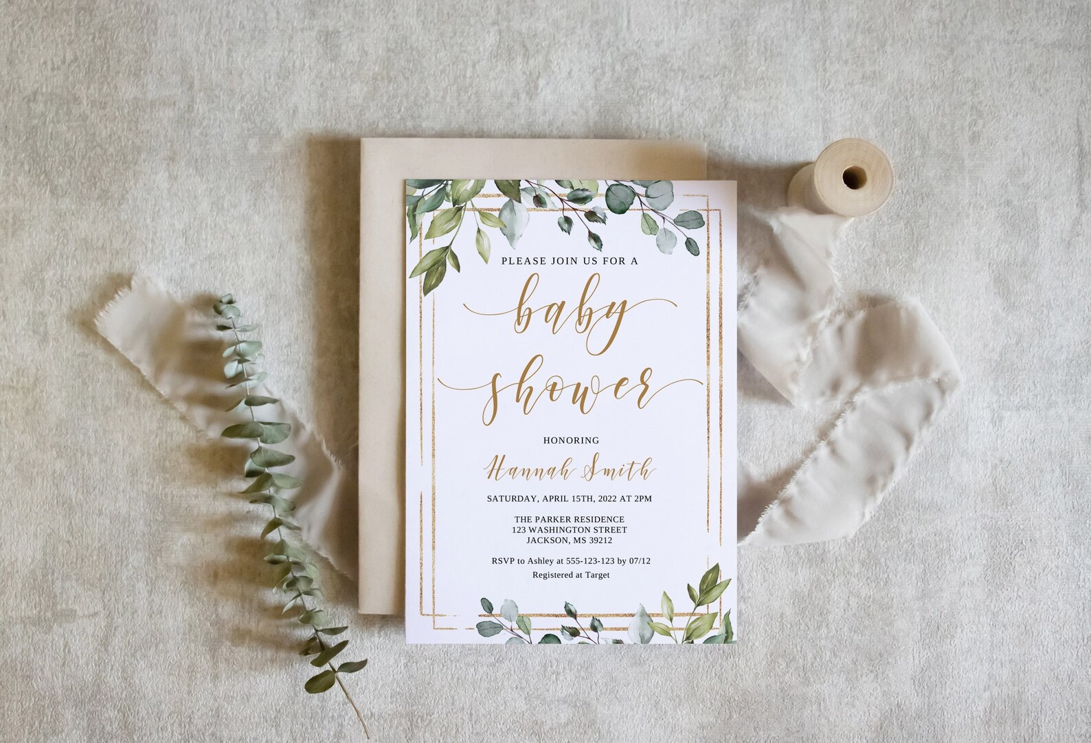 Geometric Baby Shower Invitation, Greenery Baby Shower Invitation ...