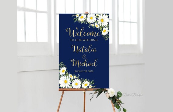 Daisy Navy Wedding Welcome Sign Daisies Welcome Printable - Etsy