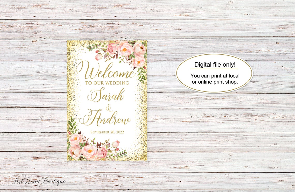 Blush and Gold Wedding Welcome Sign Blush Pink Floral Welcome - Etsy