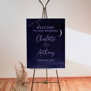 Starry Night Wedding Welcome Sign, Navy Wedding Welcome Sign, Moon ...