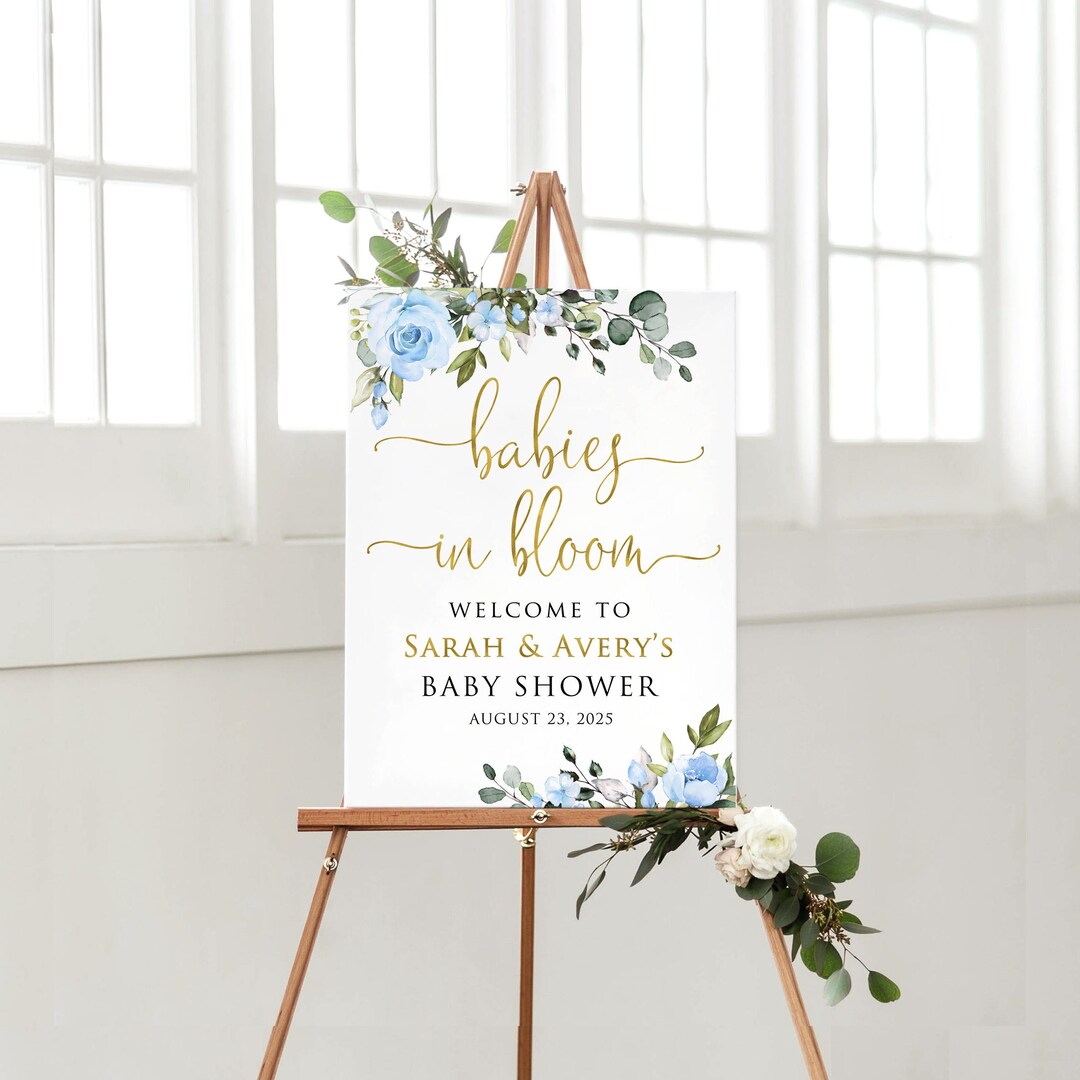 Light Blue Babies in Bloom Welcome Sign, Blue Baby Shower Welcome Sign ...