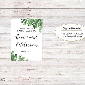 Tropical Retirement Party Sign, Palm Retirement Celebration Welcome ...