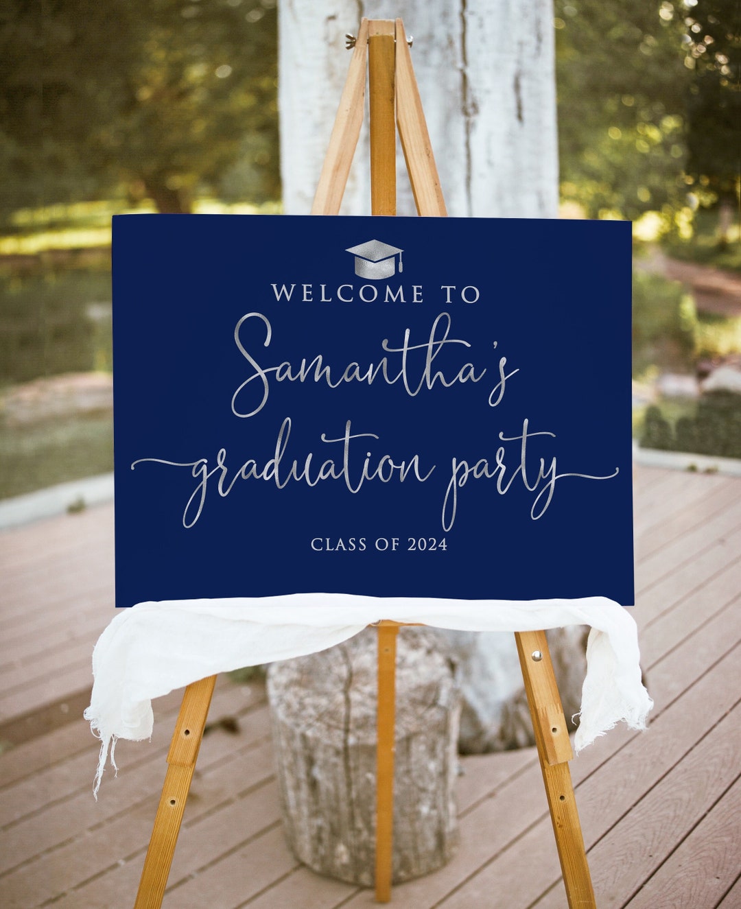 Navy Silver Graduation Party Welcome Sign, Blue Graduation Welcome Sign ...