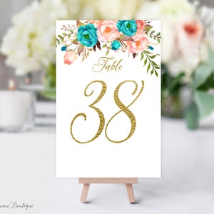 Teal and Coral Table Numbers, Wedding Table Numbers, Birthday Table ...