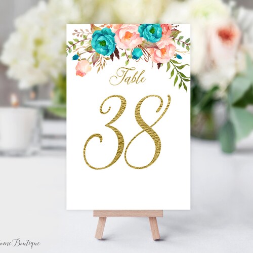 Teal and Coral Table Numbers Wedding Table Numbers Birthday - Etsy