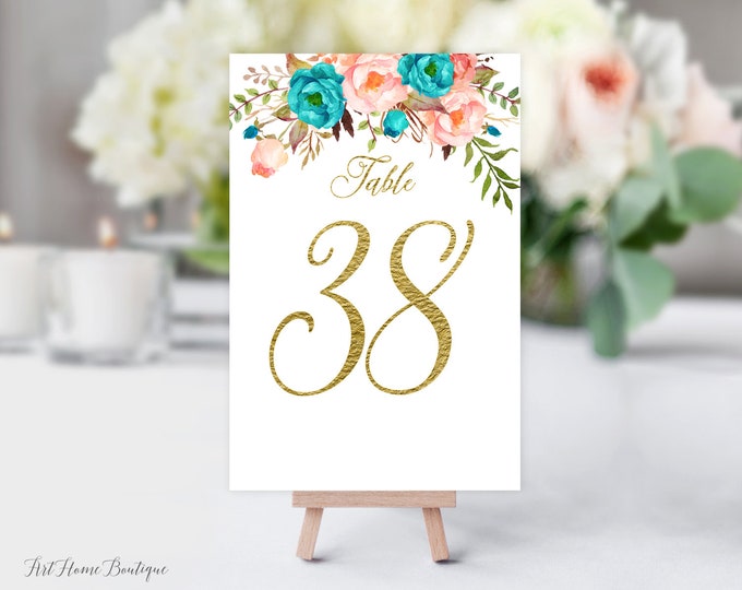 Teal and Coral Table Numbers Wedding Table Numbers Birthday | Etsy