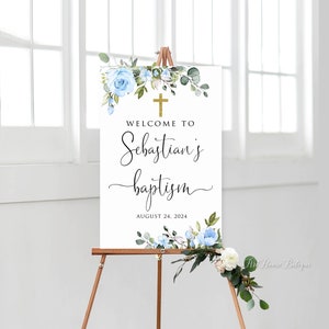 Blue Baptism Welcome Sign, Light Blue Baptism Sign, First Communion ...