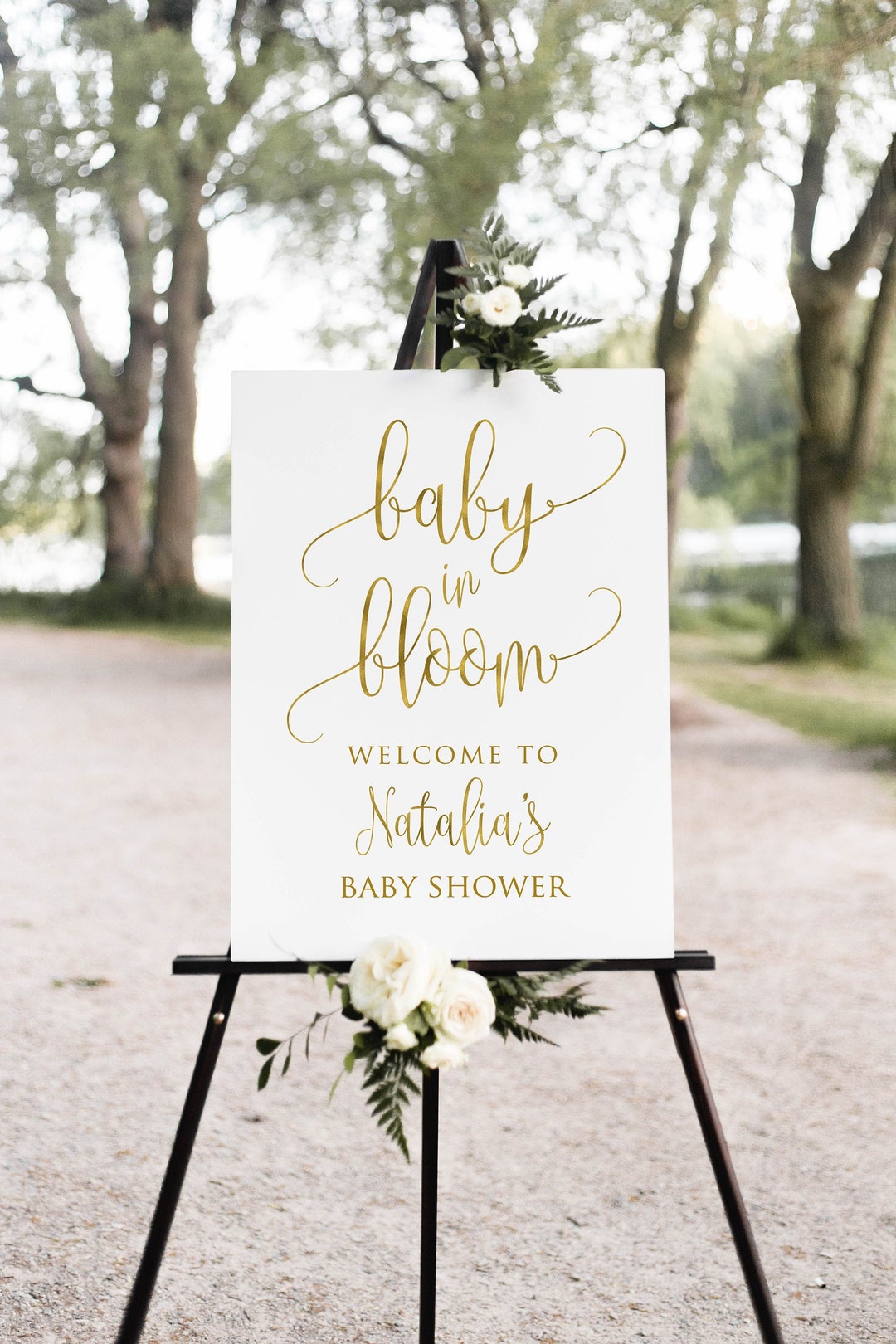 Baby in Bloom Welcome Sign, Gold Baby Shower Welcome Sign, Golden ...