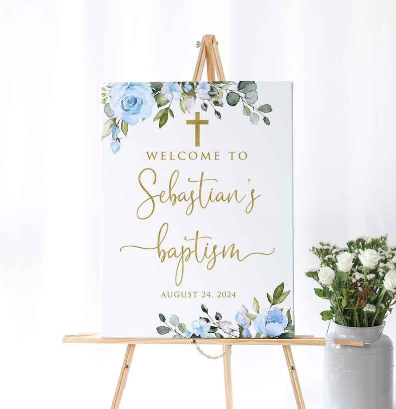 Blue Gold Baptism Welcome Sign Light Blue Baptism Sign First - Etsy