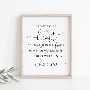 Please Sign A Heart Sign, Heart Drop Guest Book Sign, Sign a Heart and ...