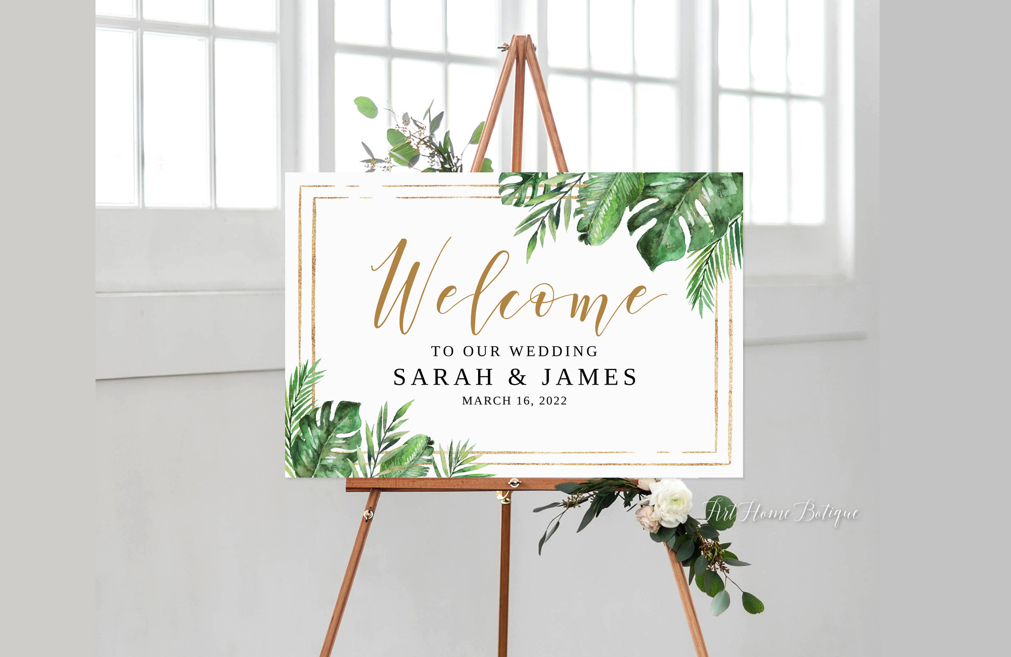 Palm Wedding Welcome Sign, Tropical Wedding Welcome Sign, Monstera ...