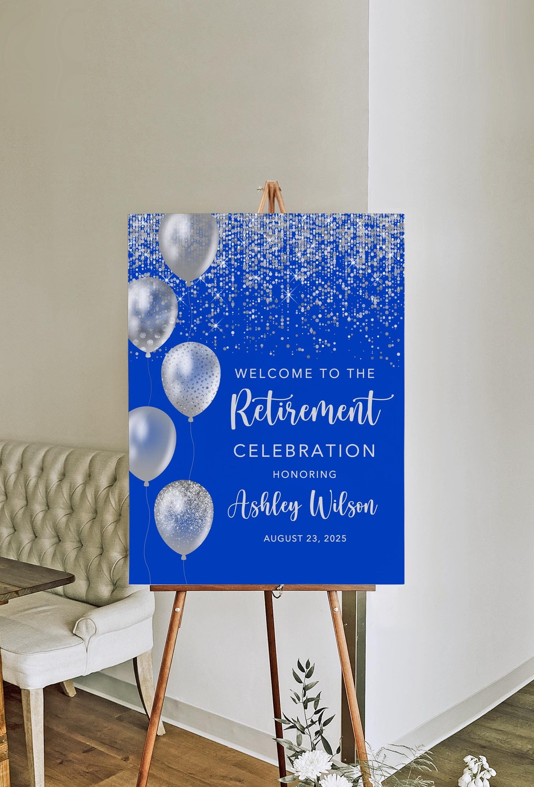 Royal Blue Retirement Welcome Sign, Balloons Retirement Party Welcome ...