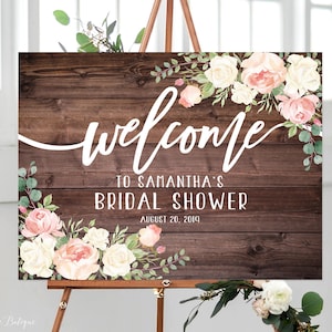 Rustic Bridal Shower Welcome Sign, Large Welcome Sign, Floral Welcome ...