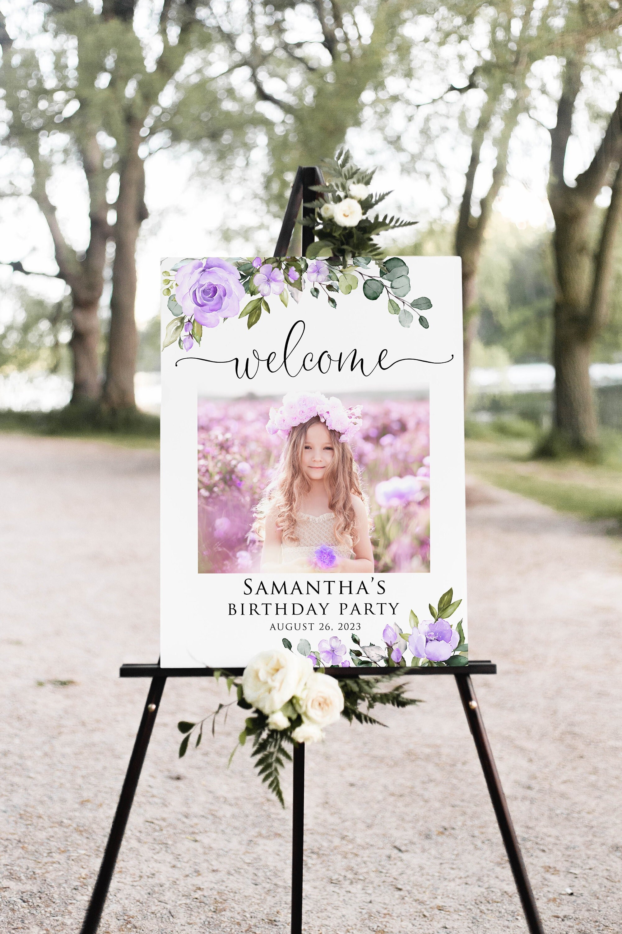 Photo Birthday Welcome Sign, Purple Birthday Welcome Sign, Purple ...