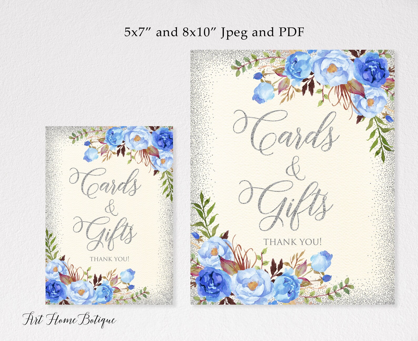 Silver Blue Cards and Gifts Sign Gift Table Sign Floral - Etsy