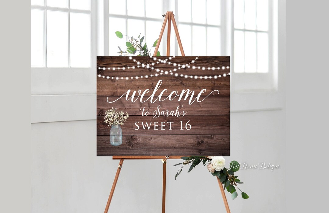 Sweet 16 Birthday Welcome Sign, Baby’s Breath Welcome Sign, Welcome to ...