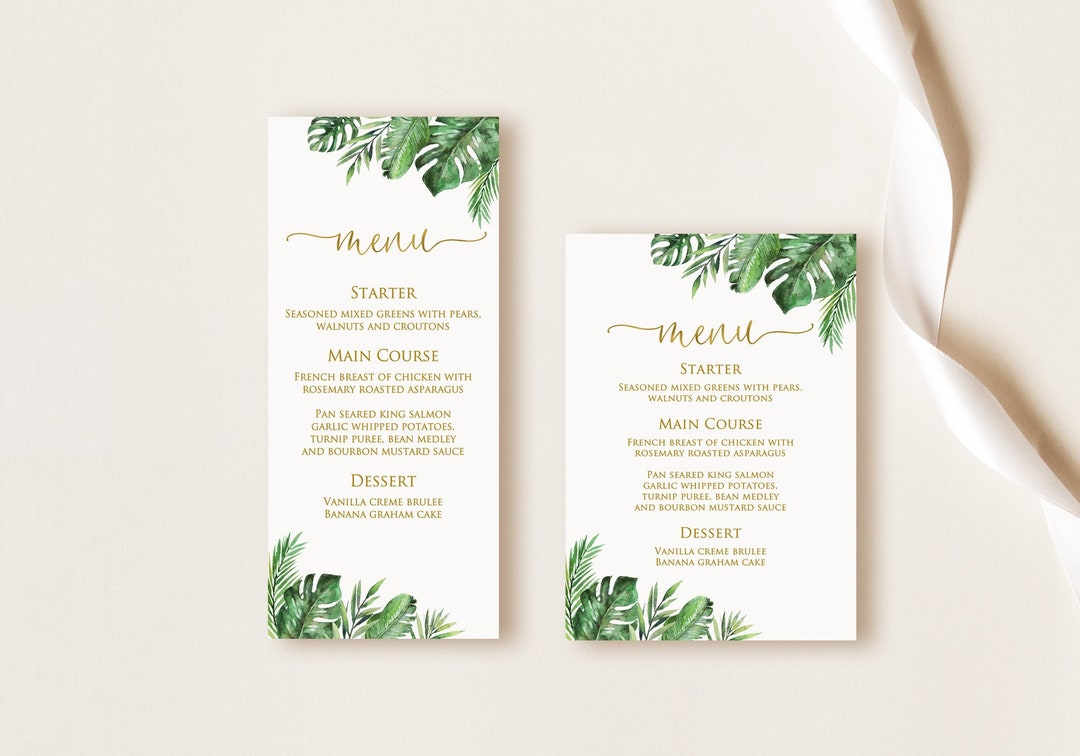 Tropical Menu Card, Monstera Leaf Menu Printable, Palm Menu Card ...