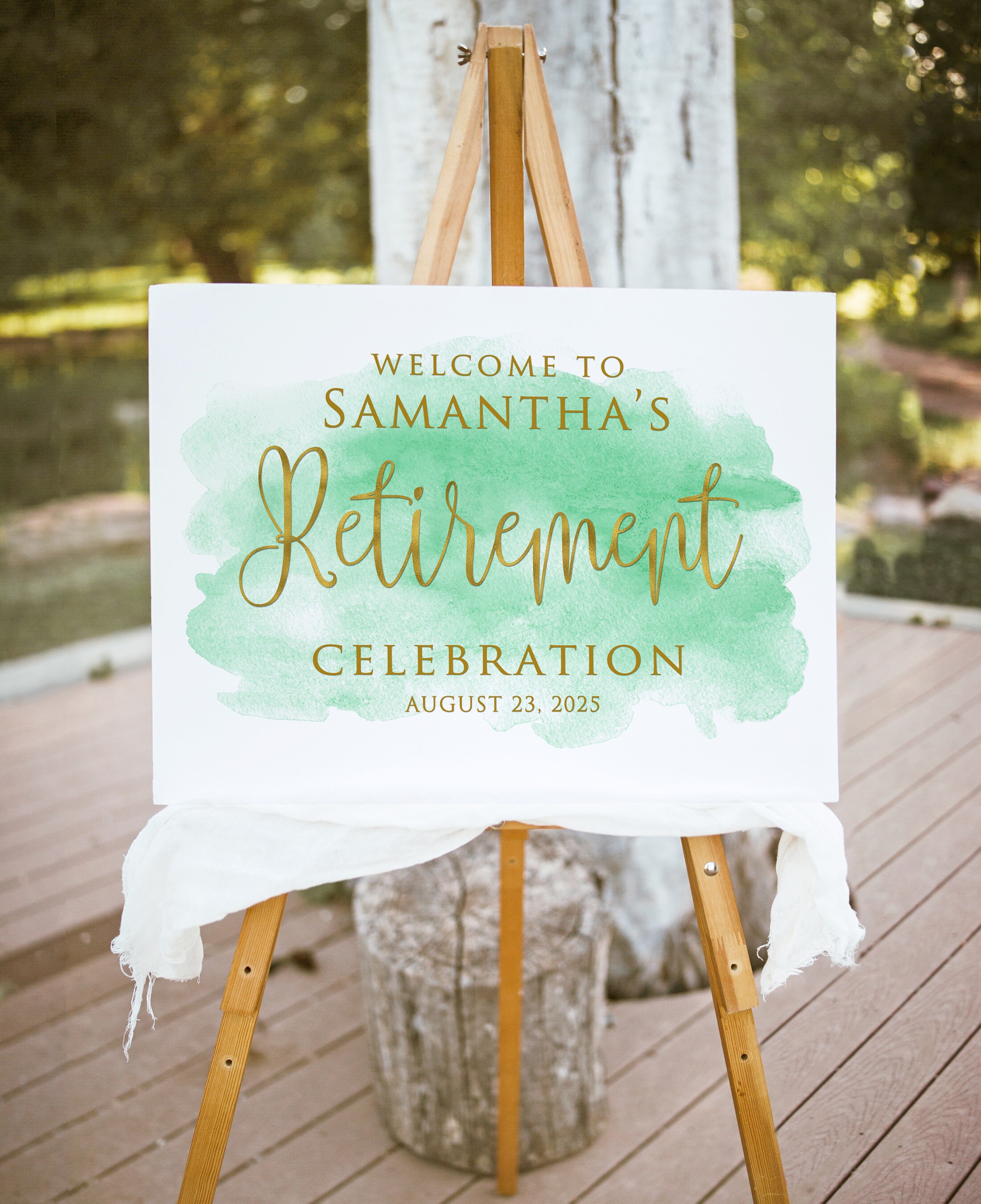 Green Retirement Celebration Sign, Green Watercolor Retirement Welcome ...