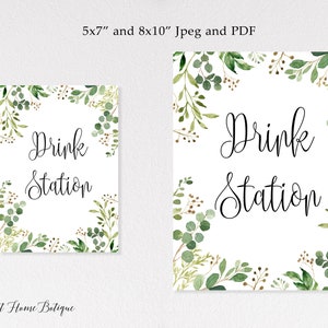Drink Station Sign Cocktail Bar Sign Greenery Bar Sign | Etsy