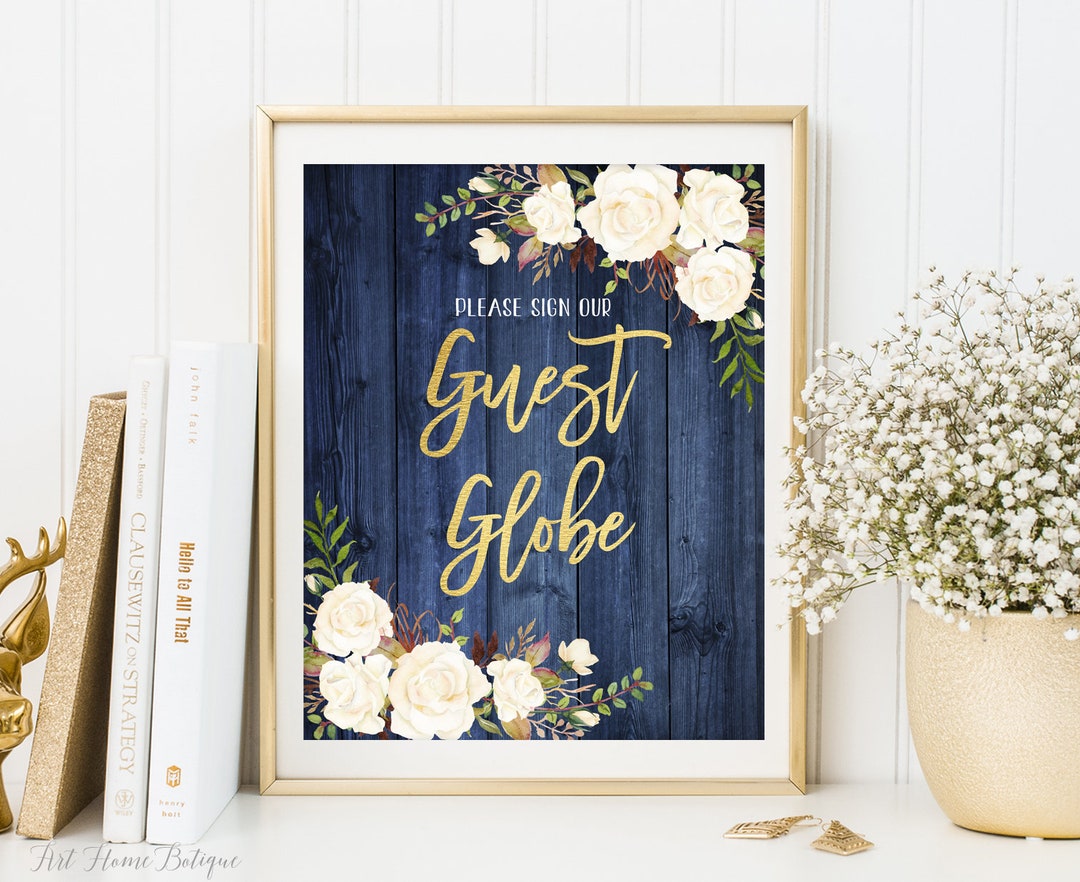 Navy Guest Globe Sign, Wedding Guest Book Sign, Alternate Guest Book ...